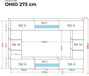 Ral Obývací stěna OHIO 3, 273 cm - Bílý lesk