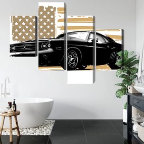 Vícedílný obraz Americké Svalové Auto S Pozadím Vlajky Usa Nedostatek Nedostatek Přírodní plátno 120x75