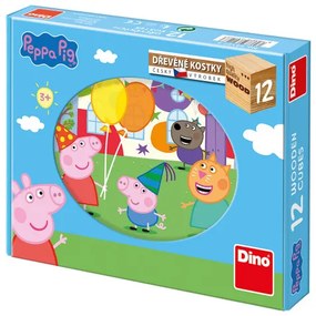 Dino dřevěné kostky Peppa Pig, 12 kostek