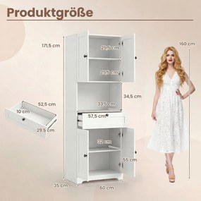Costway Vysoká skříňka s 4 dvířky a 1 zásuvkou a otevřenou přihrádkou a 3