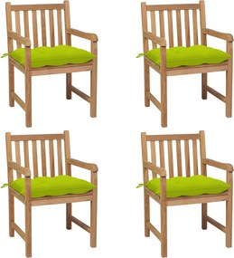 Zahradní židle 4 ks jasně zelené podušky masivní teak 3073030