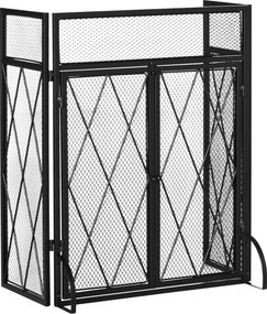 HOMCOM Ochranná obrazovka přediskových 3 ks. Kovářská železná obrazovka krbu Ochrana přediskových předměty kovová černá 120 x 79 cm