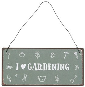 IB LAURSEN Plechová cedule I Love Gardening, zelená barva, kov