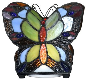 Stolní lampa Tiffany Butterfly modrá ve tvaru motýla s LED světlem – 15x8x13 cm