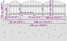 Zahradní plotová branka s obloukem ocelová 1,75 x 5 m černá 144371