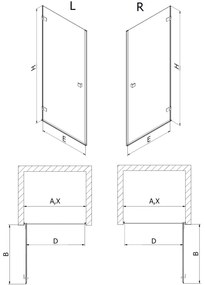Mexen, Mexen Lunar-B výklopné sprchové dveře levé 85 cm, transparentní, pistolový kov - 832-085-000-95-00-L