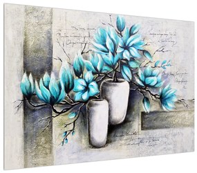 Obraz modrých květů ve váze (100x70 cm)