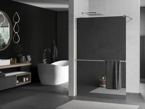 Mexen Kioto+, sprchová zástěna Walk-In s poličkou a věšákem 140 x 200 cm, 8mm sklo vzor zrcadlo, broušená ocel profil, 800-140-121-97-50