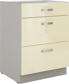 KARMEN | dolní skříňka 60 D 3S zásuvková | 60 cm | PREMIUM BOX | světle šedá/krémová lesk