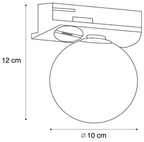 Moderní stropní svítidlo černé s bílým sklem pro 1fázový kolejnicový systém - Iconic Perle