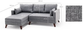 Hanah Home Dvoumístná pohovka BELLA šedá levá 205 cm s taburetem 825BLC1505