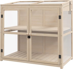 Outsunny dřevěný dvoustupňový skleník s dvojitými dveřmi a střešním oknem, odolný proti větru, přírodní, 103x61x103cm| Aosom