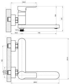 Sapho Pax vanová baterie nástěnná 150 mm otočné ramínko černá matná XA101B