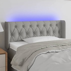 Čelo postele s LED světle šedé 93 x 16 x 78/88 cm textil