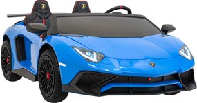 Ramiz Elektrické auto Lamborghini Aventador SV pro 2 děti Modré + Bezkartáčový motor + Nafukovací kola + LED audio