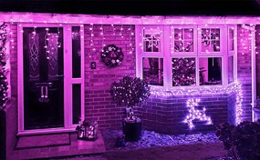 Venkovní LED vánoční závěs - fialová, 10m, 500 LED, 8 programů Barva kabelu: Bílá