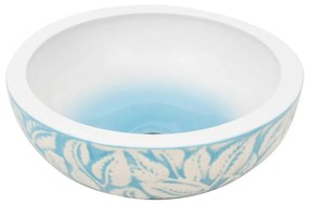 Umyvadlo na desku bílé a modré kulaté Φ 41 x 14 cm keramika