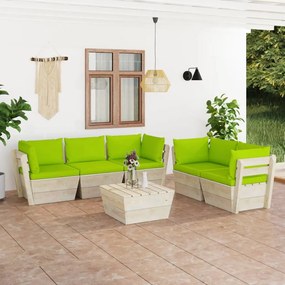 vidaXL 6dílná zahradní sedací souprava z palet + podušky smrkové dřevo [3063520] Barva: Jasně zelená