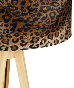 Moderní stojací lampa ze dřeva, leopardí stínidlo 50 cm - stativ Classic