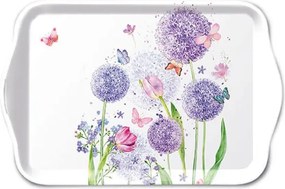 Bílý melaminový tácek s okrasným česnekem Flower Beauty - 13*21 cm