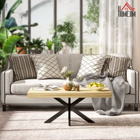 HOMCOM Obdélníkový konferenční stolek v industriálním stylu - černý kov a vzhled přírodního dřeva - 110 x 60 x 45 cm