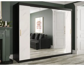 Zrcadlová šatní skříň Nonnus 250 T2, Úložný prostor: ano, Barva: černá matná / bílá mramor