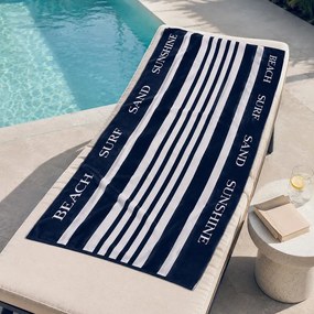 SCANquilt plážová osuška VELUR beach surf modrobílá 90 x 180 cm