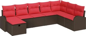 Set pohovek s polštářem s úložištěm Hnědá a červená polyratan 3359133