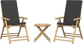 3dílný skládací bistro set s tmavě šedými poduškami bambus 3208938