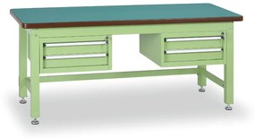 Dílenský stůl GL se 2 závěsnými boxy na nářadí, MDF + PVC deska, 4 zásuvky, 1800 x 750 x 800 mm