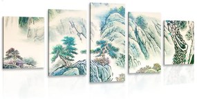 5-dílný obraz čínská krajinomalba - 200x100 cm