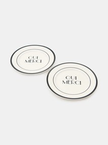 Sinsay - Keramické talíře s nápisem Oui Merci 2 pack - vícebarevná