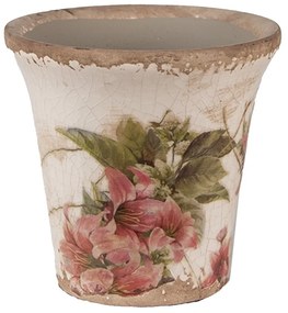 Béžový keramický obal na květináč s květy Lilie S - Ø 9*8 cm