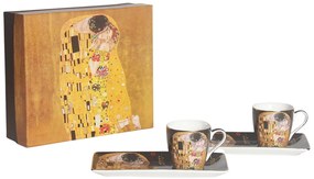 HOME ELEMENTS Espresso set 2 x 65 ml s podtácky, Klimt Polibek tmavý