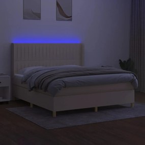 Box spring postel s matrací a LED krémová 180x200 cm textil 3139058