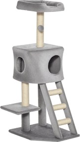 PawHut 120 cm škrabadlo pro kočky s jeskyní, hrací kuličkou, sisalovými posty, platformou, schody, víceúrovňové škrabadlo pro kočky, lezecký strom pro