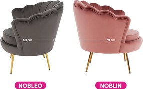 Křeslo ve stylu Art-deco, růžová Velvet látka / gold chrom-zlatý, NOBLIN