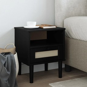 Noční stolek SENJA ratanový vzhled černý 40x35x48 cm borovice - Default Title