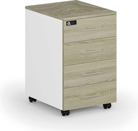 Kancelářský mobilní kontejner MIRELLI, kódový zámek, 4 zásuvky, bílá/dub sonoma