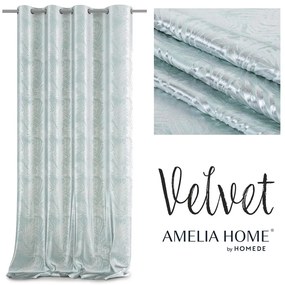 Závěs AmeliaHome Velvet Silver Leaves mátový