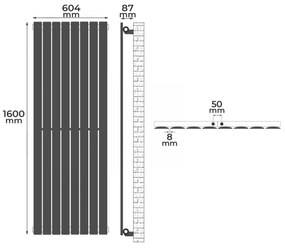 AQUAMARIN Vertikální radiátor 1600 x 604 x 52 mm, bílý