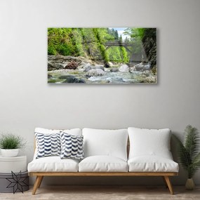 Obraz na skle Dřevěný Most v Lese 125x50 cm