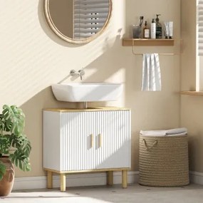 HOMCOM skříňka pod umyvadlo s nastavitelnou policí Skříňka pro závěsná umyvadla s rýhovanými dveřmi 60x30x61 cm Bílá