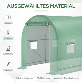 Outsunny Skleník na rajčata s oknem 500x200x210cm zelený polytunel pro zahradu a pěstování rostlin | Aosom.de