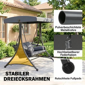 Outsunny ratanová houpačka Hollywood pro 2 osoby — zahradní lavice s nastavitelnou stříškou a polštáři, A-rám, nosnost 240 kg, 178 × 120 × 172 cm (tm…