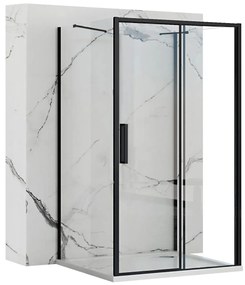Rea Rapid Slide Wall, 3-stěnný sprchový kout s posuvnými dveřmi 120 (dveře) x 80 (stěna) x 195 cm, 6mm čiré sklo, černý profil, KPL-09880