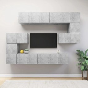 10dílný set TV skříněk betonově šedý kompozitní dřevo 3079144
