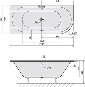 Polysan VIVA L SLIM 175 x 80 x 47 cm 70119S asymetrická vana levá bílá