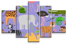 Sablio Obraz - 5-dílný Animované safari - 125x90 cm