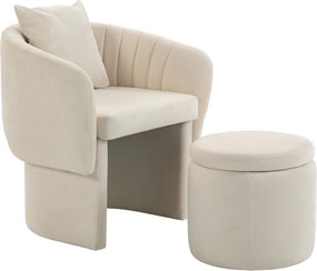 HOMCOM Relaxační křeslo s podnožkou lounge křeslo se zakřiveným opěradlem, područkami, severský čenille čalouněné béžové